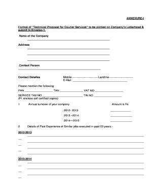 Fillable Online Format of Technical Proposal for Courier Services to be ...