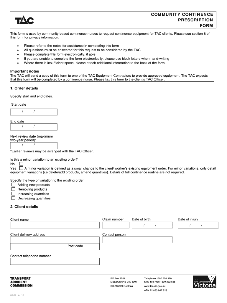 Fillable Online COMMUNITY CONTINENCE PRESCRIPTION FORM Fax Email Print ...