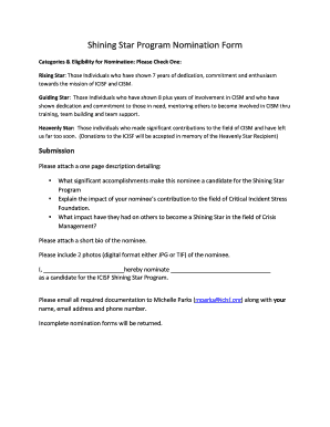 Fillable Online icisf Shining Star Program Nomination Form - icisf Fax ...