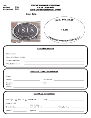 Fillable Online myhsf PLAQUE ORDER FORM Fax Email Print - pdfFiller