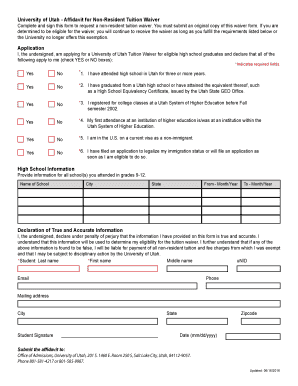 Fillable Online admissions utah HB144 Utah NonResident Tuition Waiver Request for Fax Email ...