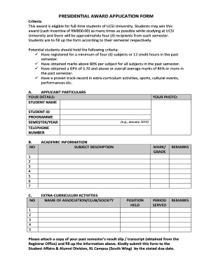 Fillable Online ucsiuniversity edu PRESIDENTIAL AWARD APPLICATION FORM ...