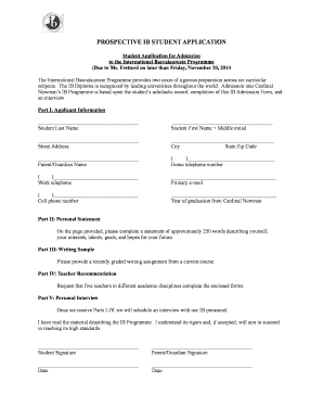 Fillable Online PROSPECTIVE IB STUDENT APPLICATION Fax Email Print ...
