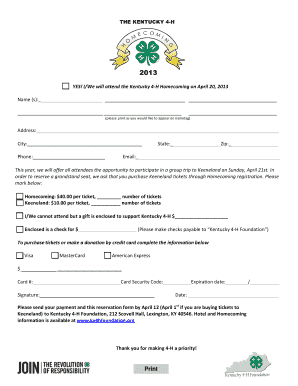 Fillable Online kentucky4hfoundation Homecoming Registration Form 2013 ...