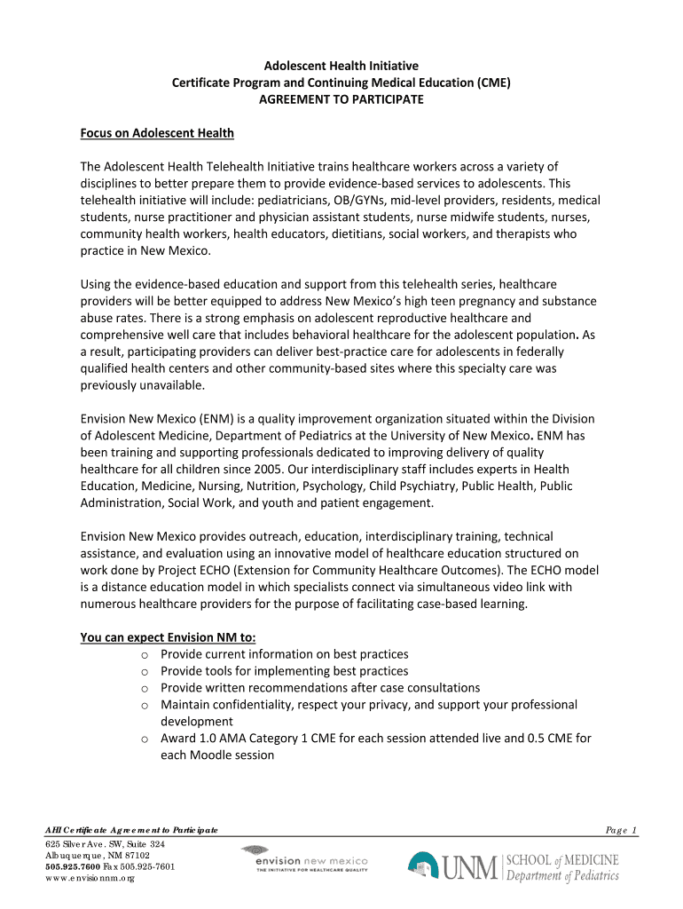 Fillable Online envisionnm Adolescent Health Initiative - envisionnm ...