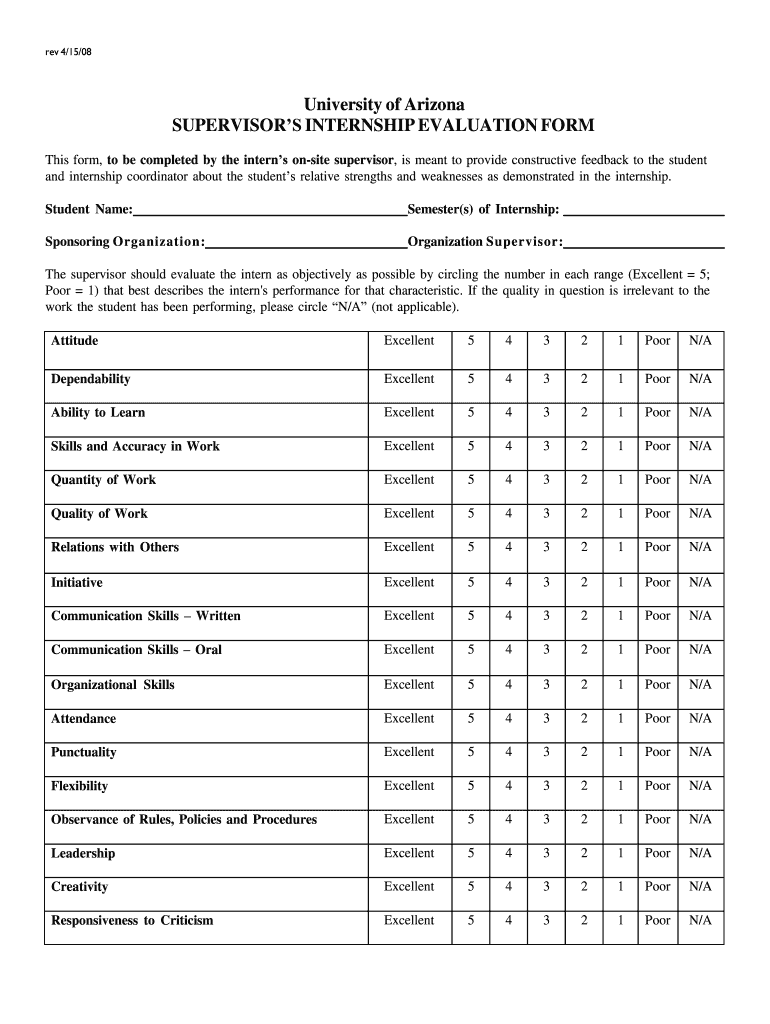 Fillable Online journalism arizona University of Arizona SUPERVISORS ...