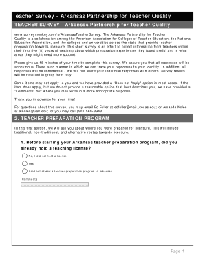 Fillable Online Teacher Survey - Arkansas Partnership for Teacher ...