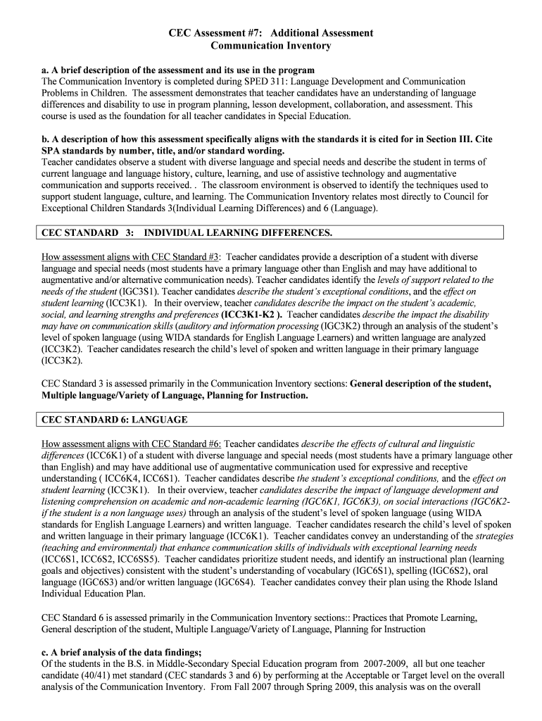 Fillable Online ricreport CEC Assessment 7 Additional Assessment ...