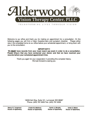 Fillable Online following pages you will find a Vision Questionnaire ...