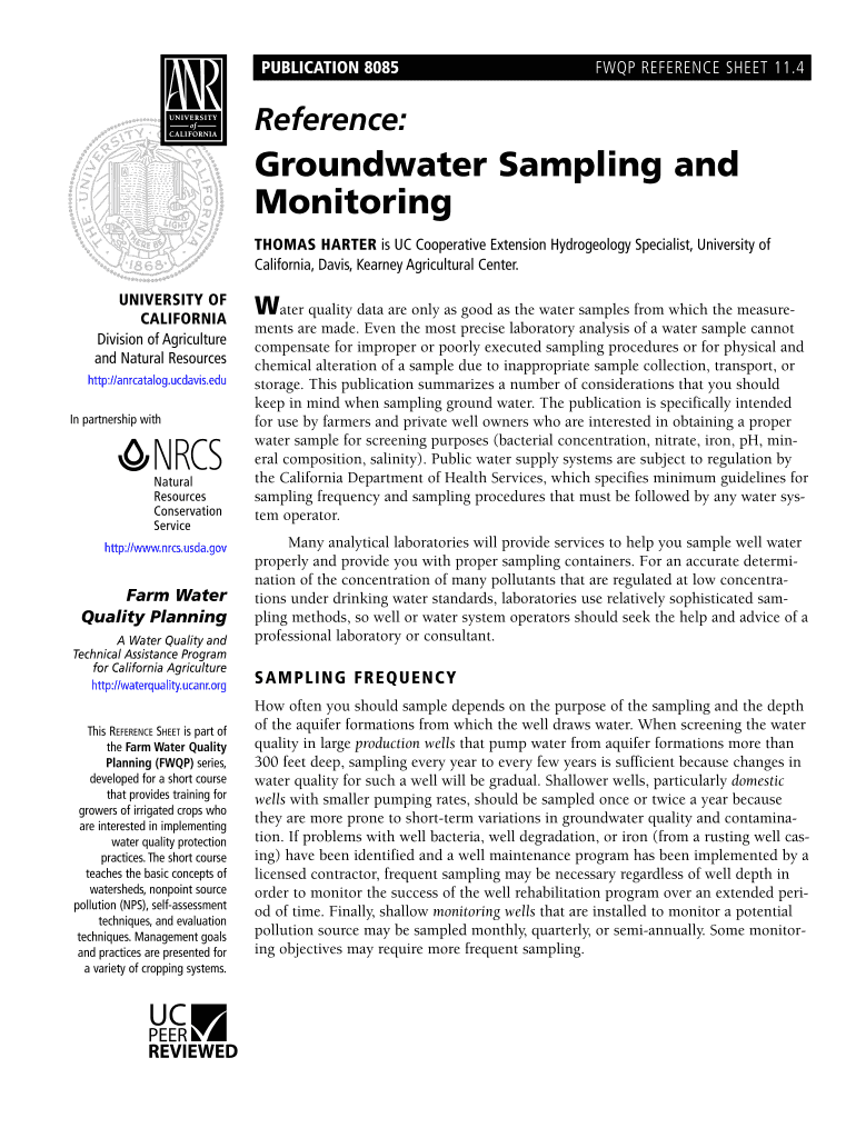 Fillable Online anrcatalog ucanr Groundwater Sampling and Monitoring ...