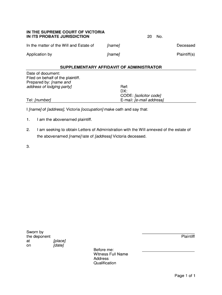 Fillable Online Supplementary Affidavit of Administrator - Letters of Administration with the ...