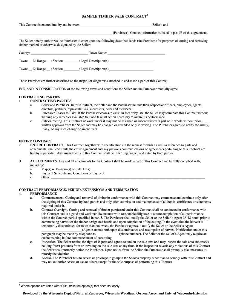 Fillable Online Sample Timber Sale Contract - greentierwisconsingov Fax ...