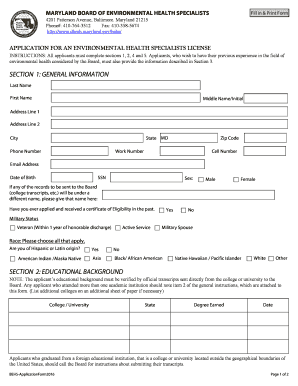 Fillable Online dhmh state md BApplicationb Form - DHMH - Marylandgov Fax Email Print - pdfFiller