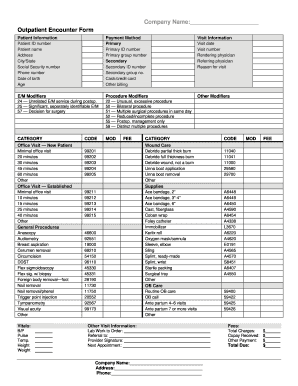 Fillable Online Company Name Outpatient Encounter Form Fax Email Print ...