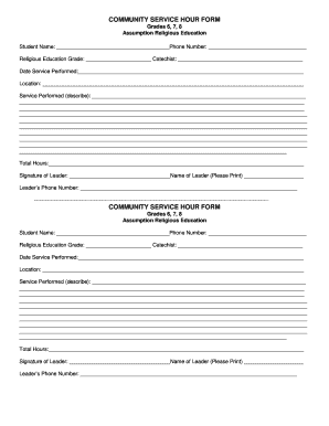 Fillable Online assumptionparish SERVICE HOUR FORM - Assumption Parish ...