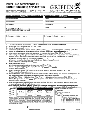 Fillable Online DWELLING DIFFERENCE IN CONDITIONS DIC APPLICATION Fax ...