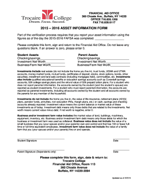 Fillable Online 2015 2016 ASSET INFORMATION FORM - Trocaire College Fax Email Print - pdfFiller