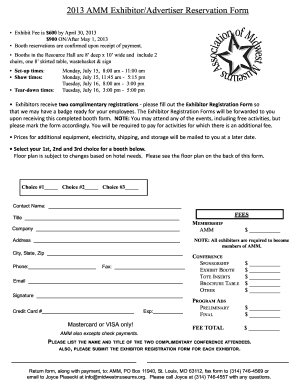 Fillable Online midwestmuseums 2013 Booth Reservation Form wo diagram ...