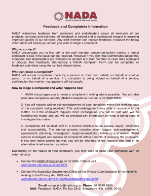 Fillable Online nada org Feedback and Complaints Information - NADA ...
