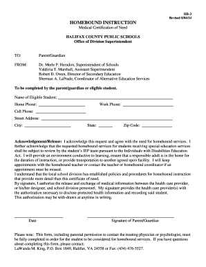 Fillable Online halifax k12 va Homebound forms 2015-2016 Fax Email ...