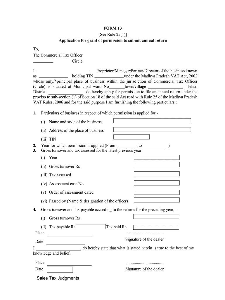Fillable Online FORM 13 Application for grant of permission to submit ...