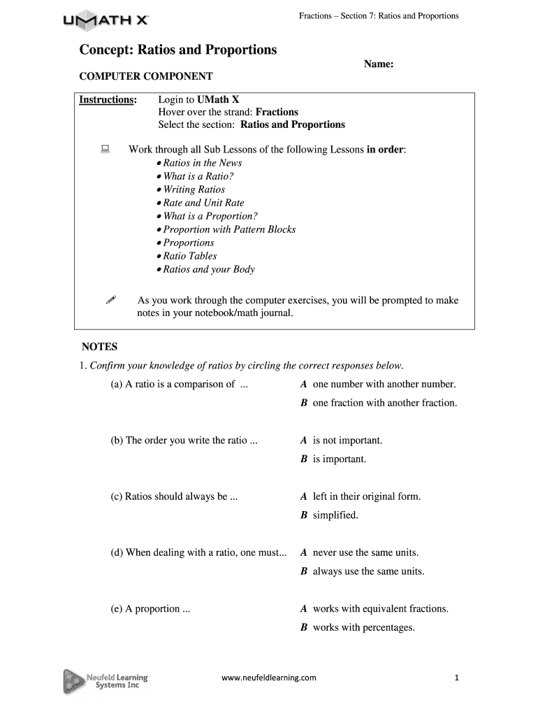 Fillable Online Concept Ratios and Proportions Fax Email Print - pdfFiller