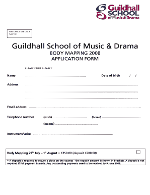 Fillable Online gsmd ac Body Mapping - Application form pre-PDF 2008doc ...