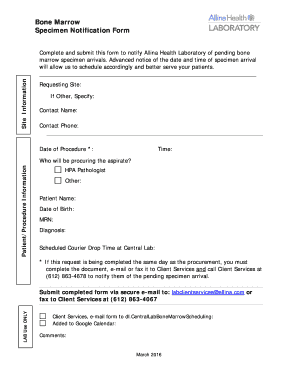 Fillable Online Bone Marrow Specimen Notification Form Fax Email Print ...
