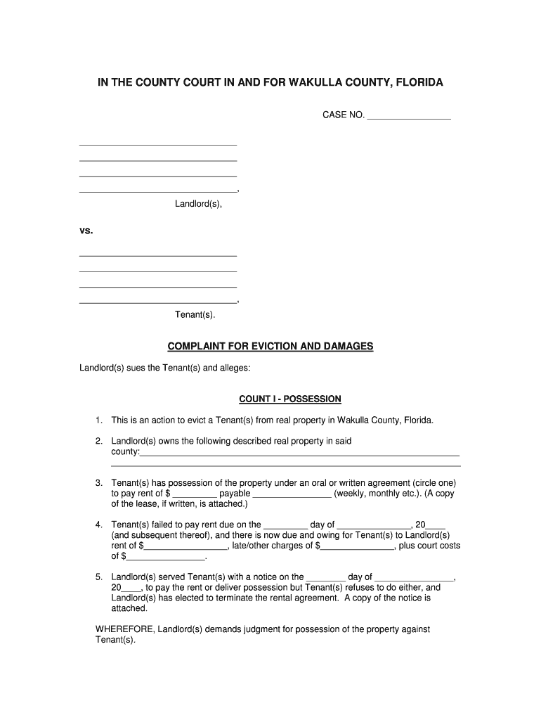Fillable Online COMPLAINT FOR EVICTION & DAMAGES Fax Email Print ...