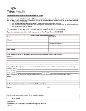 Fillable Online Confidential Communications Request Form - Trios Health Fax Email Print - pdfFiller