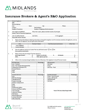 Fillable Online Insurance Brokers Agents EO Application - Midlands Fax ...