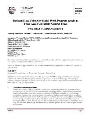 Fillable Online Field I - Texas AampM University-Central Texas Fax ...