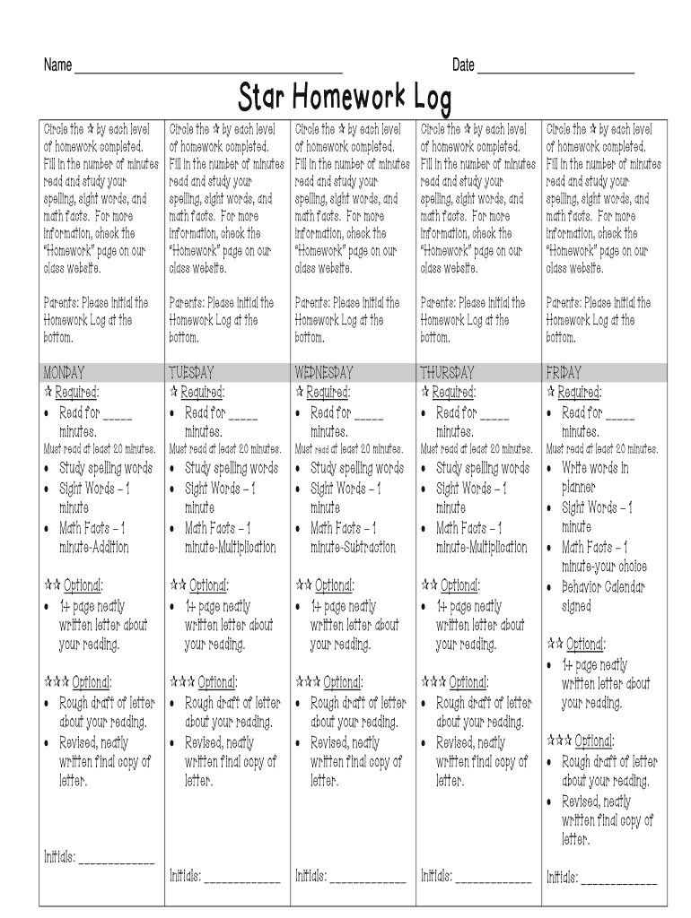 Fillable Online perryville k12 mo Star Homework Log - perryvillek12mous ...