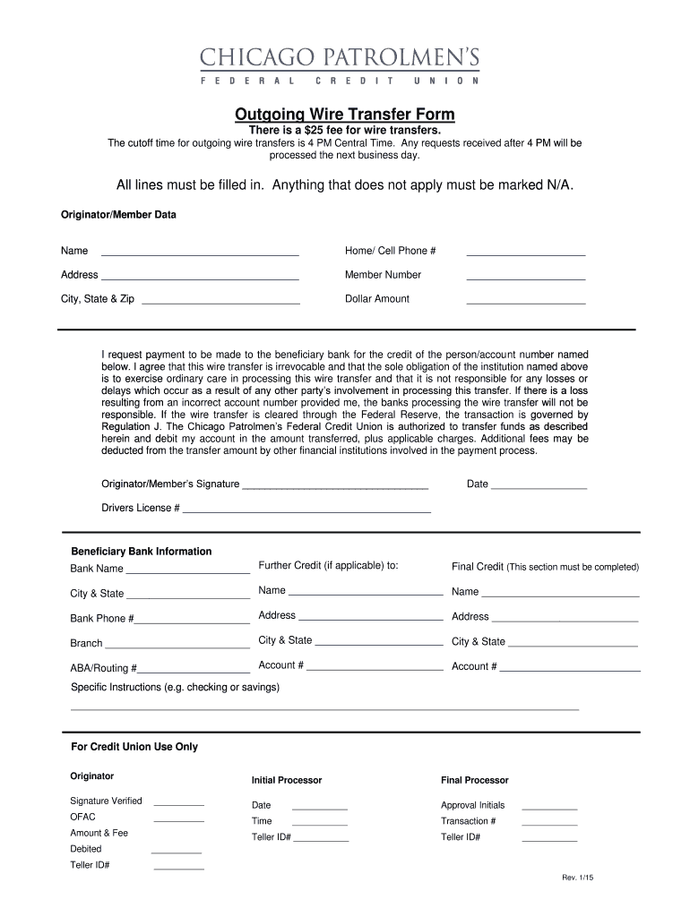 Fillable Online Outgoing Wire Transfer Form - CPFCU Fax Email Print ...