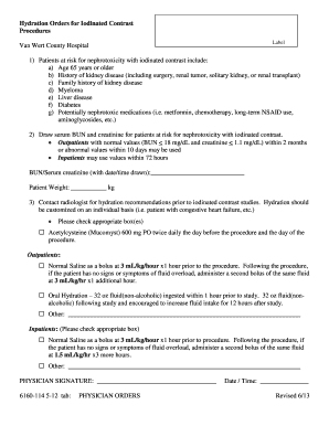 Fillable Online Hydration Orders for Iodinated Contrast Procedures Fax ...