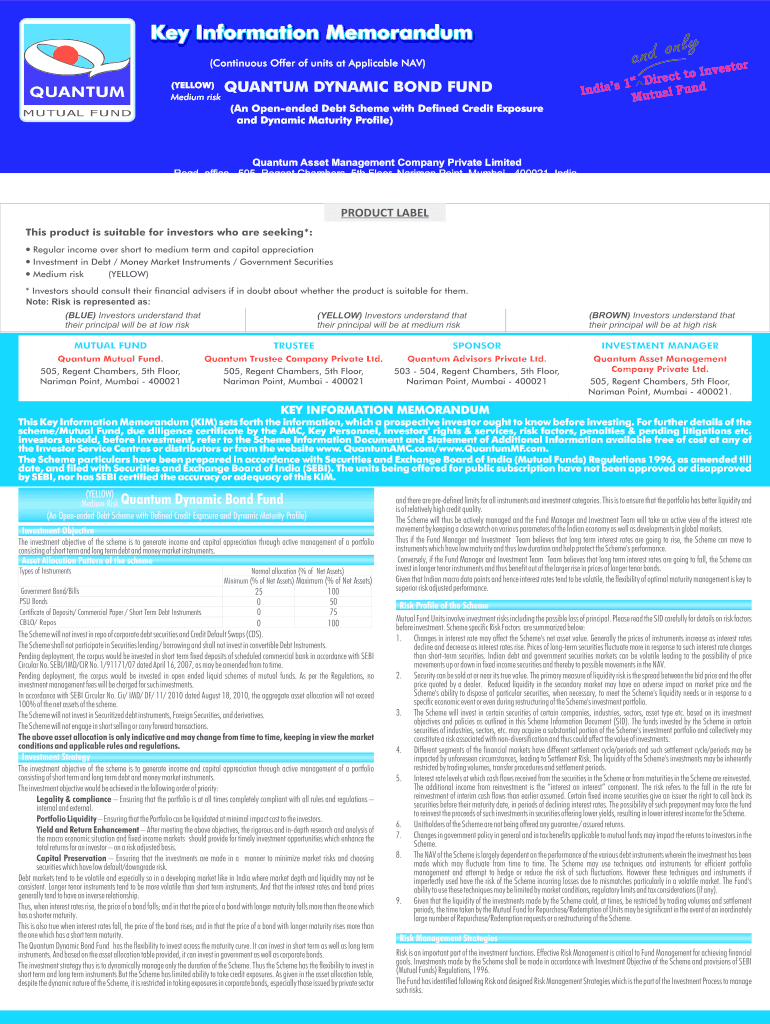 Fillable Online Key Information Memorandum and only Fax Email Print - pdfFiller