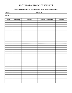 Fillable Online creative-alternatives CLOTHING ALLOWANCE RECEIPTS ...