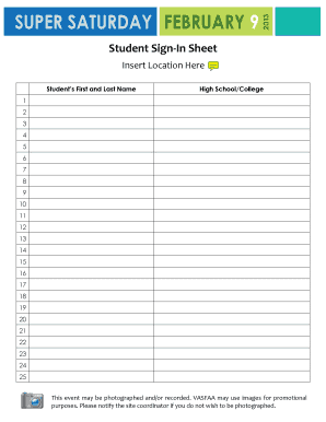 Fillable Online vasfaa Student Sign-In Sheet - VASFAA - vasfaa Fax ...