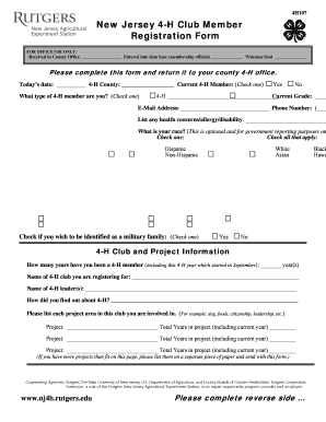 Fillable Online somerset njaes rutgers 4H107 New Jersey 4-H Club Member ...
