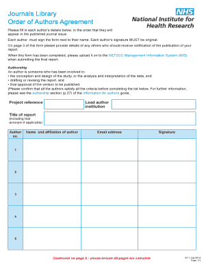 Fillable Online Order of Authors Agreement - NIHR Journals Library ...