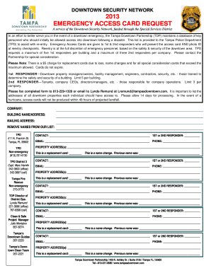 Fillable Online Emergency Access Card Form 2013 - Tampas Downtown Fax ...
