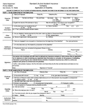 Fillable Online Standard disability revised claim forms2010xls Fax ...