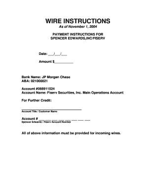 Fillable Online WIRE INSTRUCTIONS - Spencer Edwards Investments Fax ...