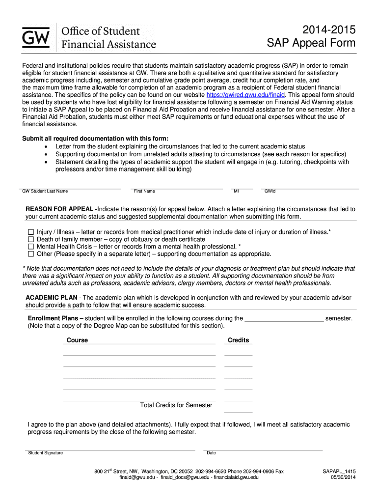 Fillable Online SAP Appeal Form - financialaidgwuedu Fax Email Print ...