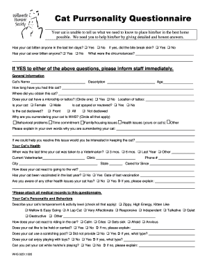 Fillable Online Cat Purrsonality Questionnaire - Willamette Humane ...