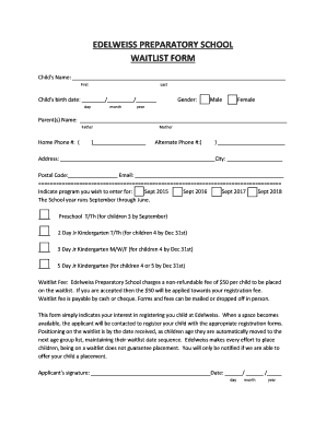 Fillable Online EDELWEISS PREPARATORY SCHOOL WAITLIST FORM Fax Email ...