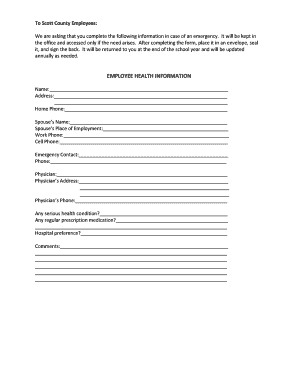 Fillable Online EMPLOYEE HEALTH INFORMATION - scottk12vaus Fax Email ...
