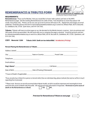 Fillable Online REMEMBRANCES TRIBUTES FORM Fax Email Print - pdfFiller