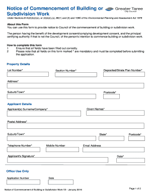 Fillable Online Notice of Commencement of Building or Subdivision Work ...