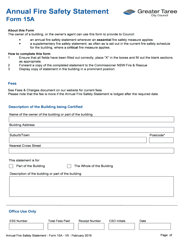 Fillable Online Annual Fire Safety Statement - Taree Council Fax Email ...